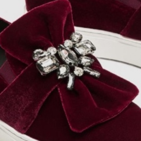 Zara | Shoes | Zara Burgundy Bejeweled Velvet Sneakers | Poshmark